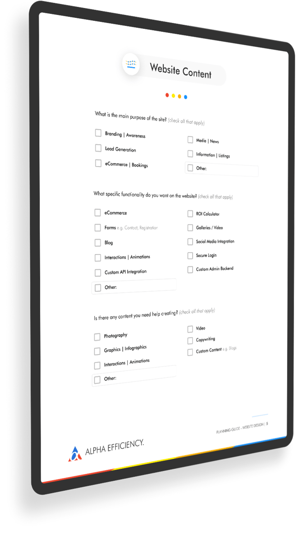 Download Website Planning Checklist from Alpha Efficiency™